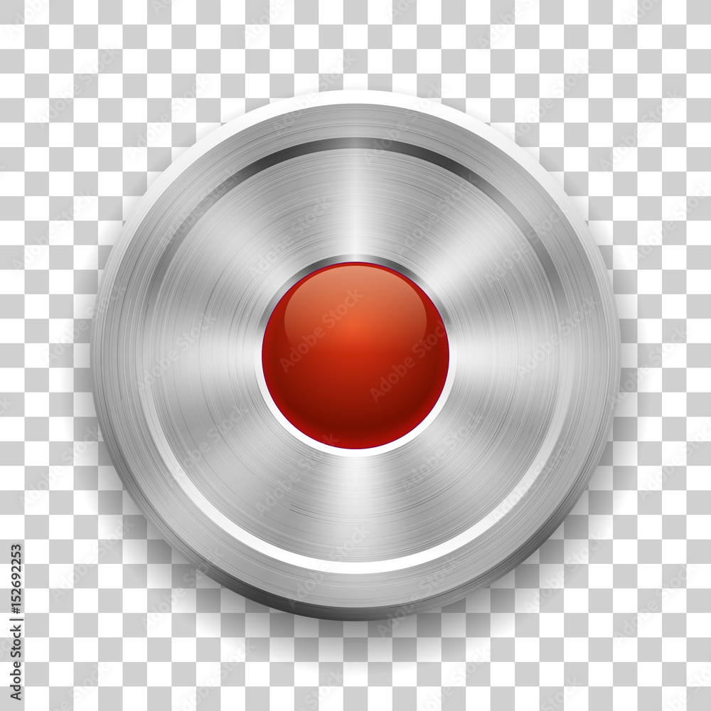 Vecteur Stock Metal button on a transparent background, glossy red ball ...