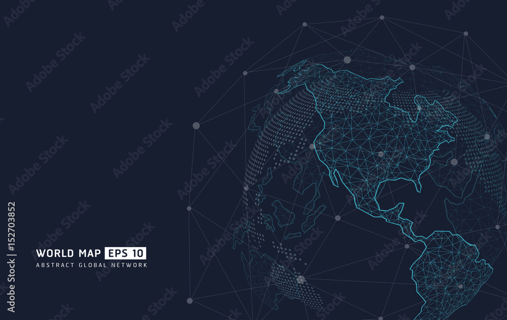 World map point, line, representing the global, Global network ...