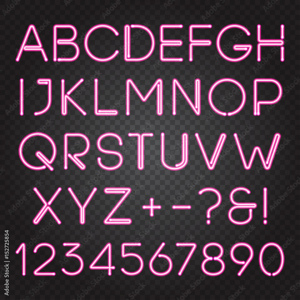 Vector illustration of glowing neon lights alphabet with capital ...