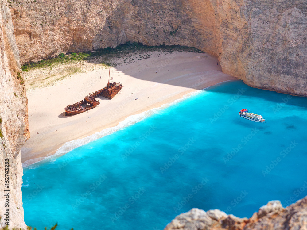 Beautiful view on Shipwreck beach in amazing bay, boats and ships with ...