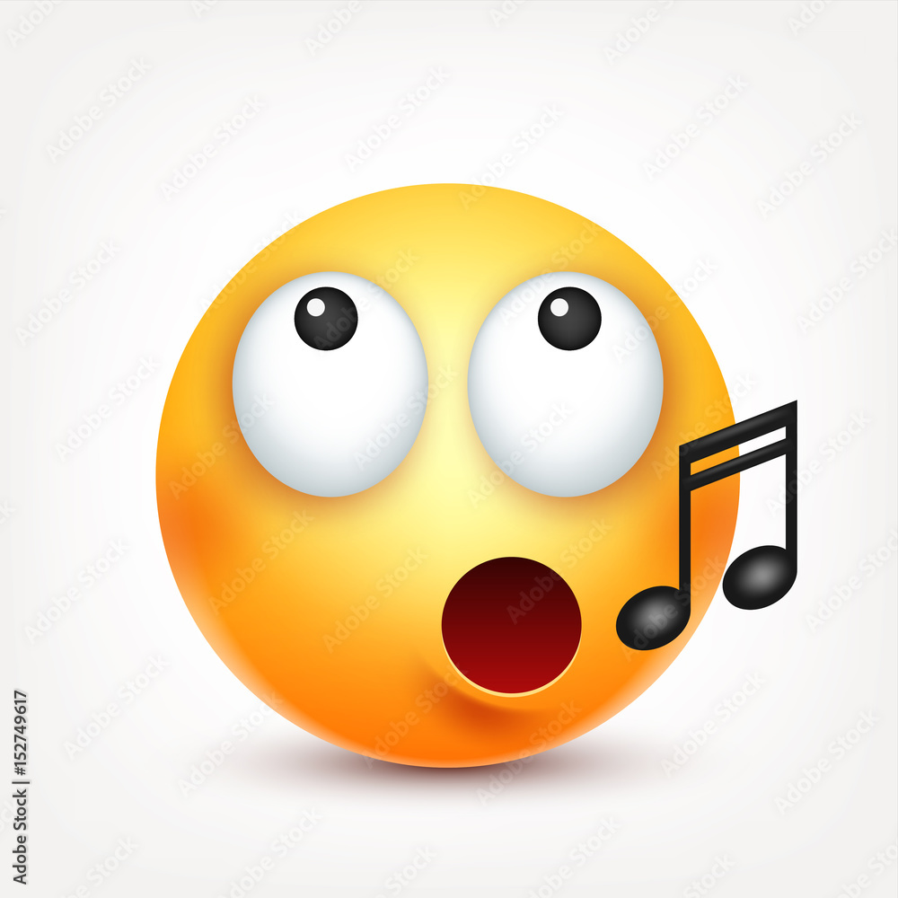 Vecteur Stock Smiley,singing emoticon. Yellow face with emotions ...