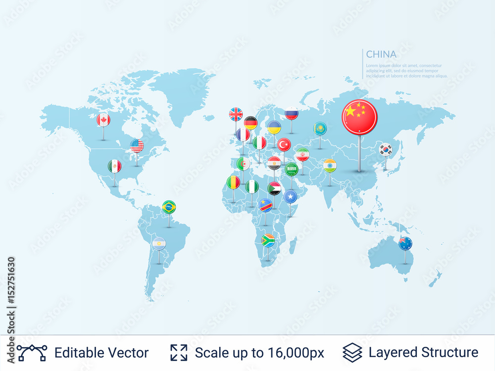 World map with flags. Stock Vector | Adobe Stock