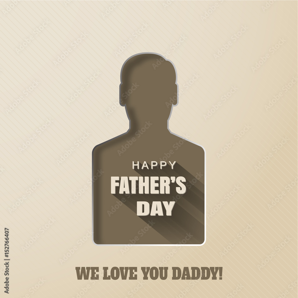 Vector poster of Happy Father's Day with brown man silhouette cut from ...