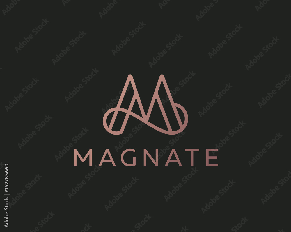 Elegant line curve vector logotype. Premium letter M logo design ...
