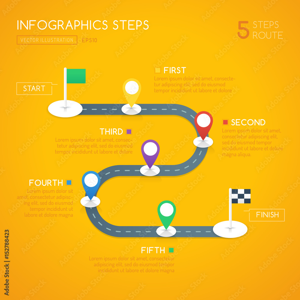 Infographics design with start, and finish goal flags. Infographic ...