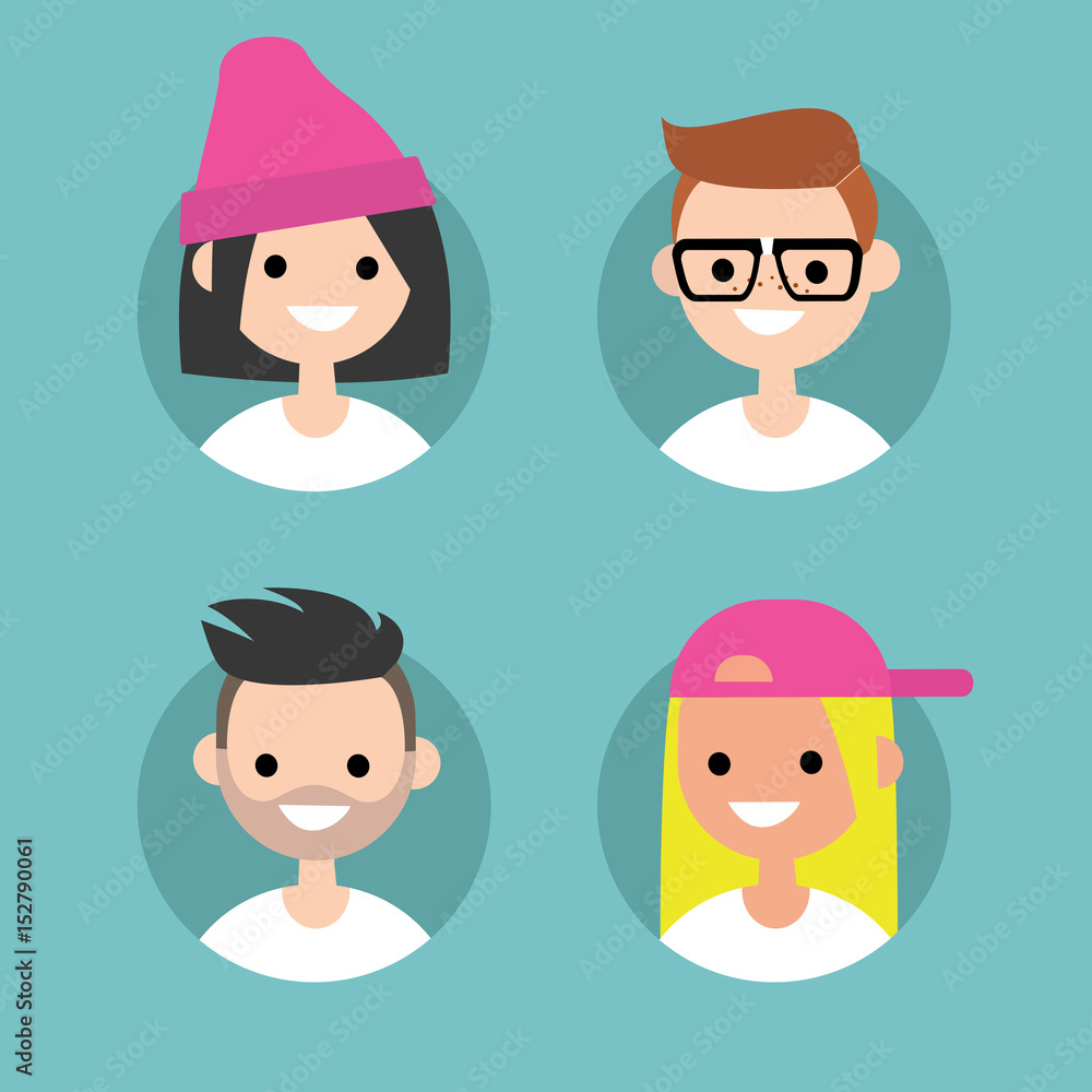 Millennials profile pics / Set of flat vector portraits Stock Vector ...