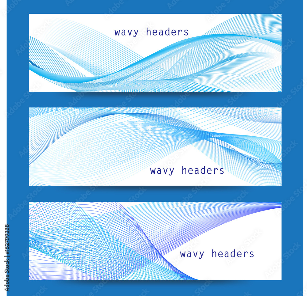 Vector set of abstract blue wavy headers Stock Vector | Adobe Stock