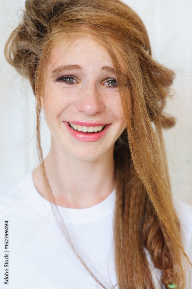 Young Beautiful Woman Crying From Happiness Joy Long Hair And Model