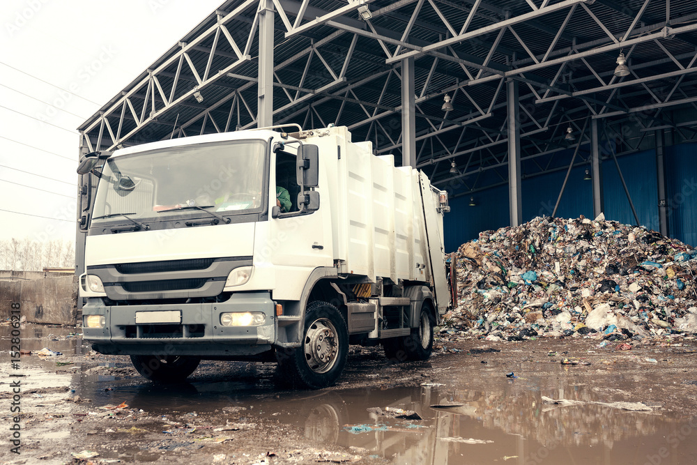 A special truck unloads waste. Transportation of waste. Technological ...
