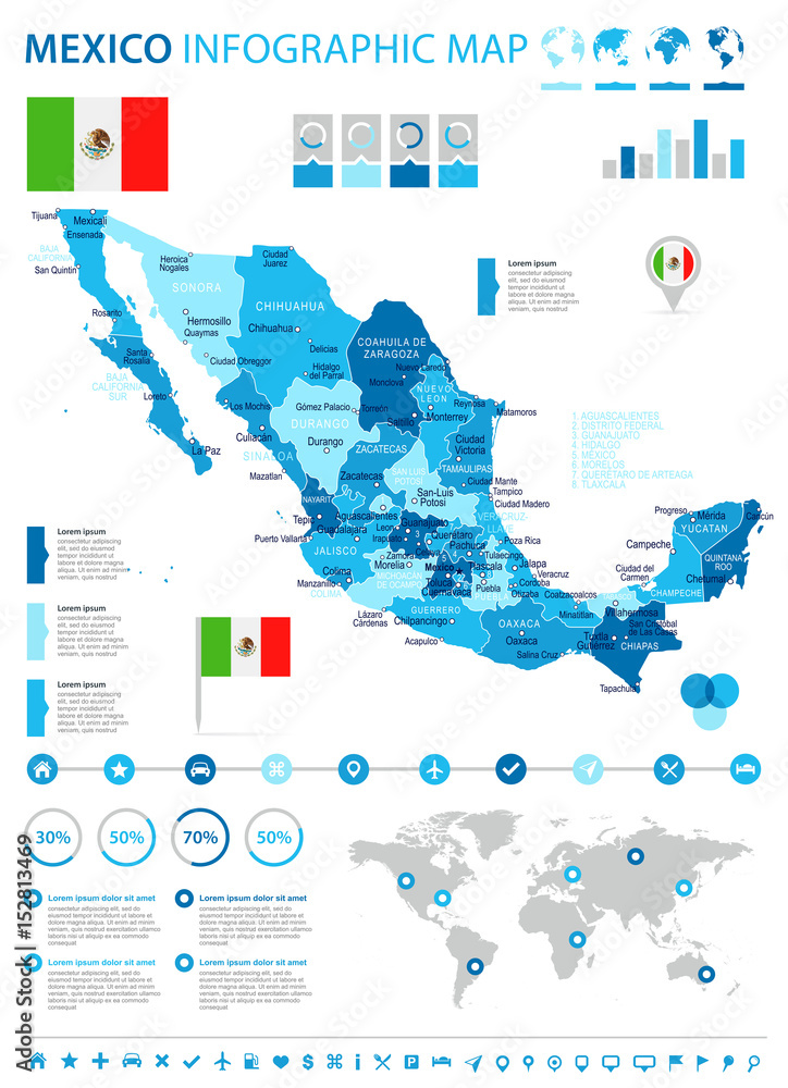 Mexico - map and flag - infographic illustration Stock Vector | Adobe Stock