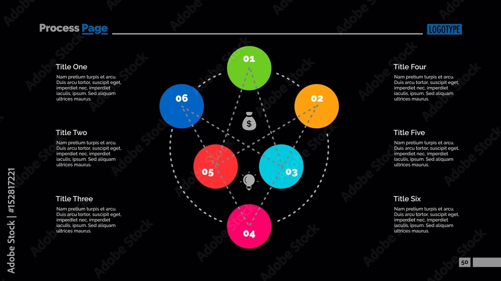 Six Elements Flowchart Slide Template Stock Vector | Adobe Stock