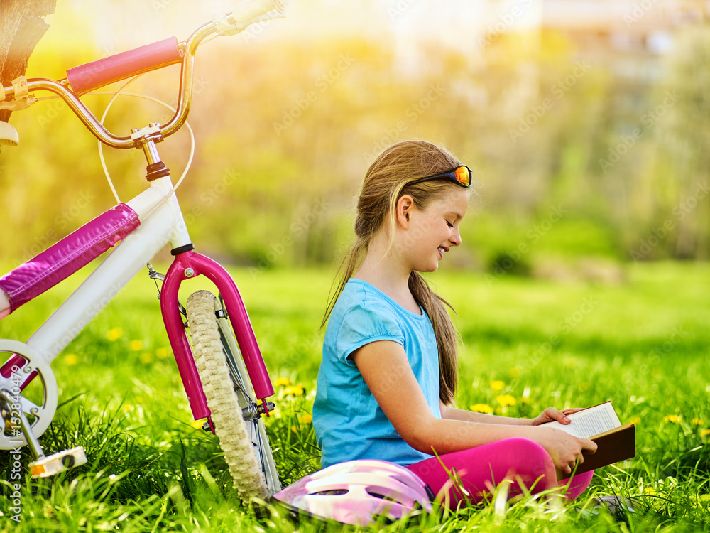 Bikes cycling kid girl. Child girl rides bicycle. Girl in cycling ...