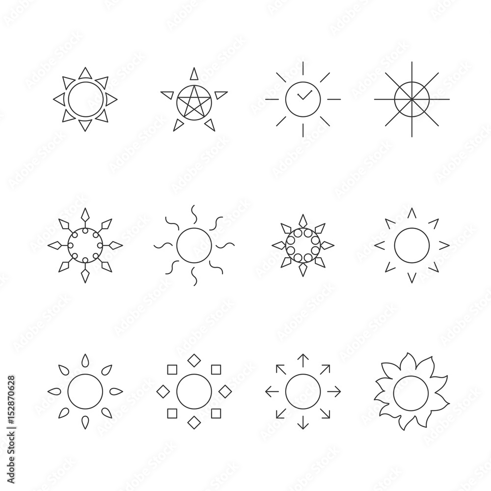 Sun icons outline stroke set design illustration black and white color ...