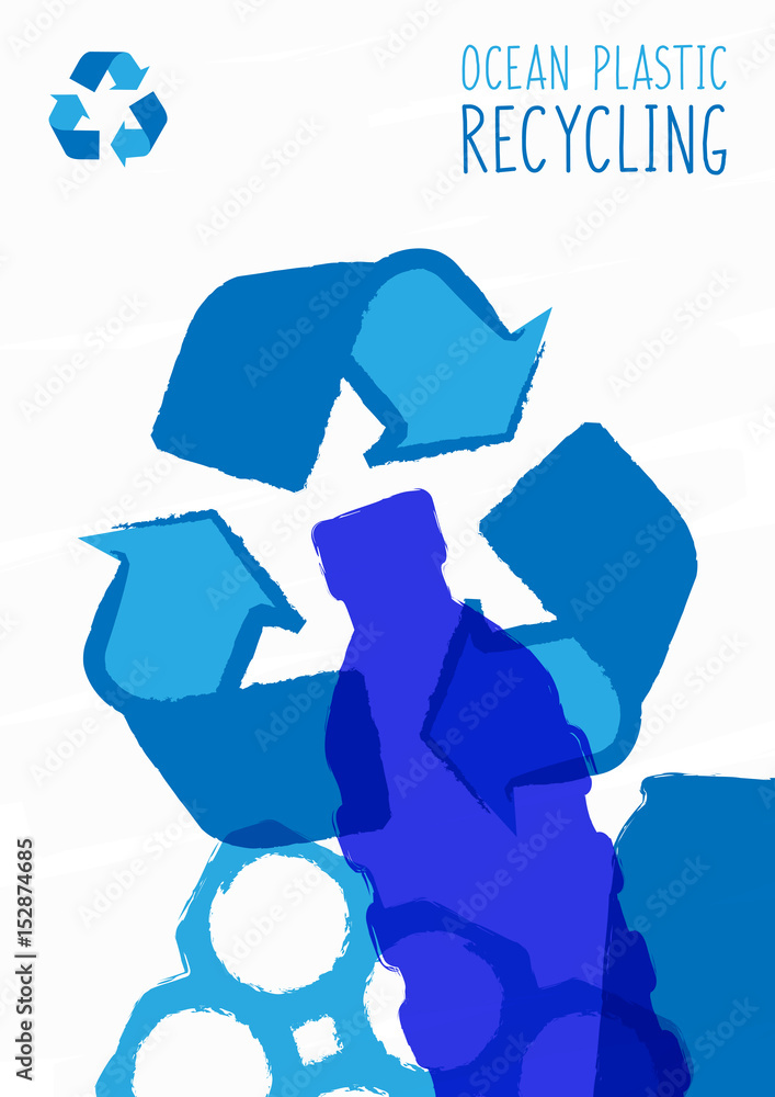 Ocean plastic recycling vector illustration. Plastic garbage (bag ...