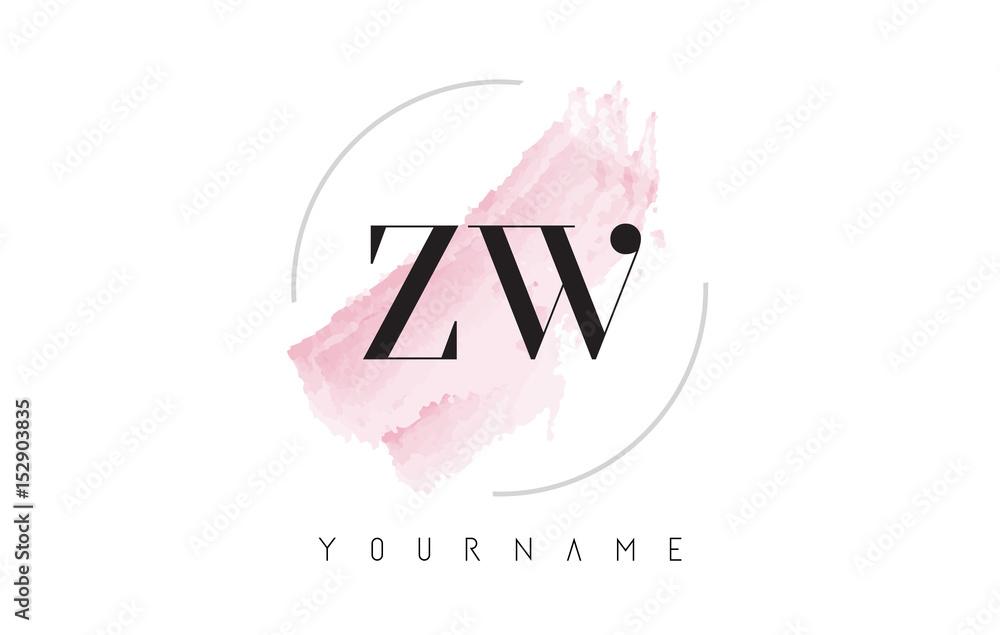ZW Z W Watercolor Letter Logo Design with Circular Brush Pattern. Stock ...