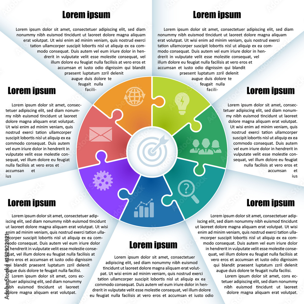 Sheet with infographic template with place for description. 7 colorful ...
