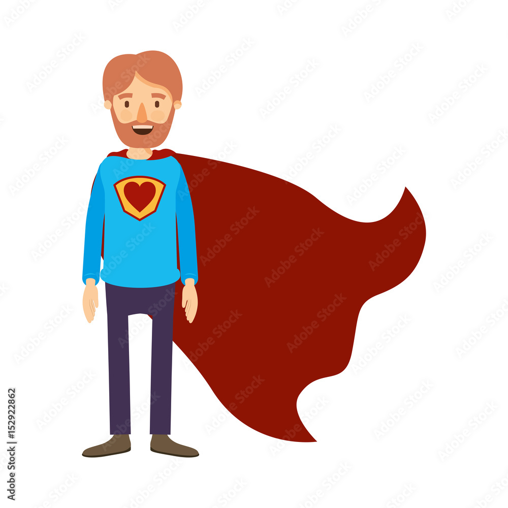colorful image caricature full body super dad hero with beard and heart ...
