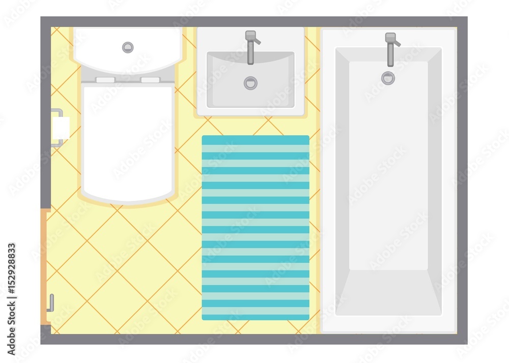 Bathroom interior top view vector illustration. Floor plan of restroom ...