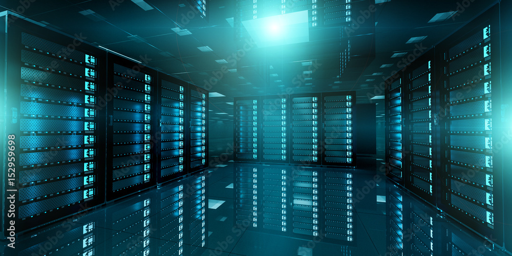 Dark server room data center storage 3D rendering Stock Photo | Adobe Stock