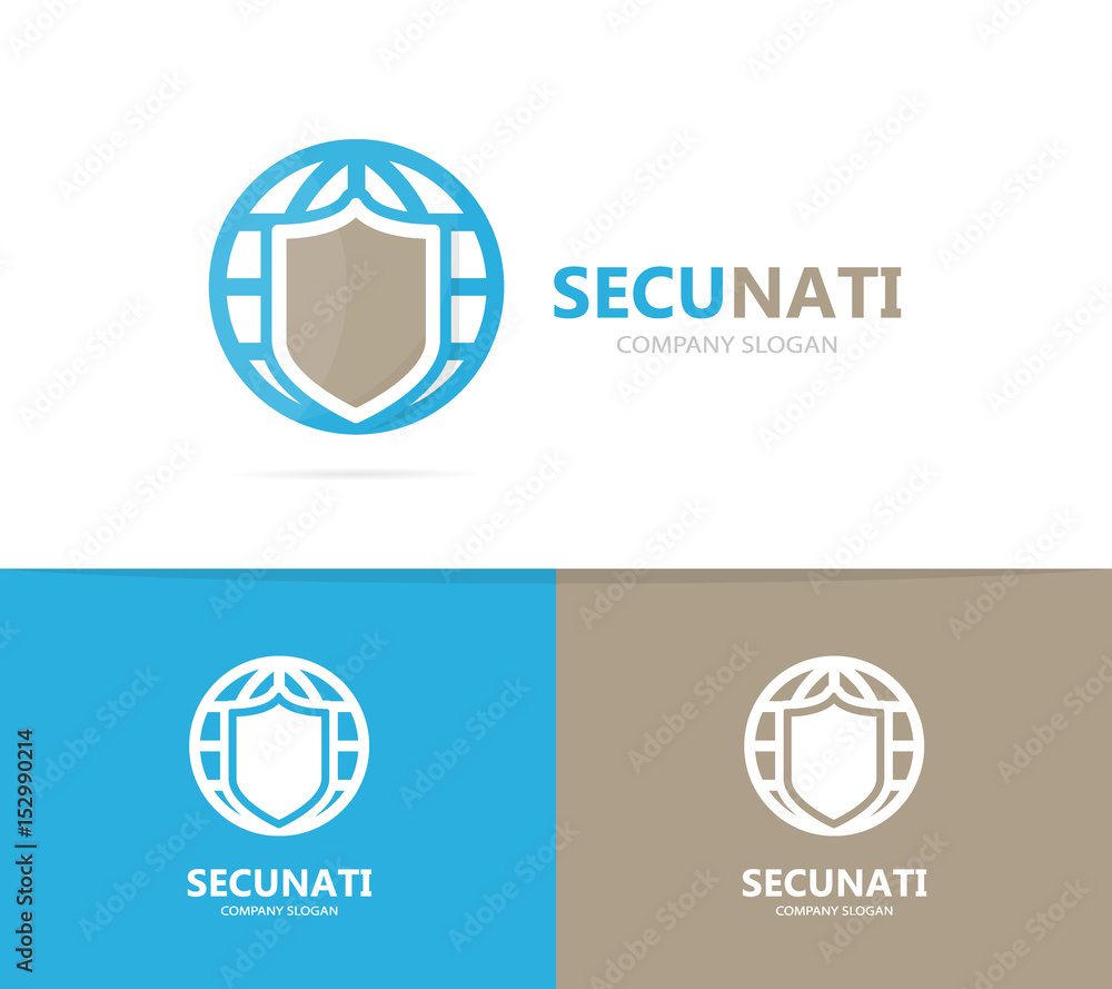 Vector of shield and planet logo combination. Security and world symbol ...