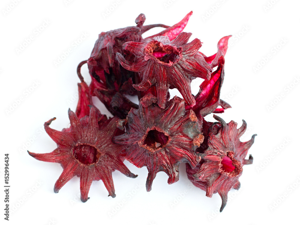 Dried candied hibiscus flower on a white background Stock Photo | Adobe ...