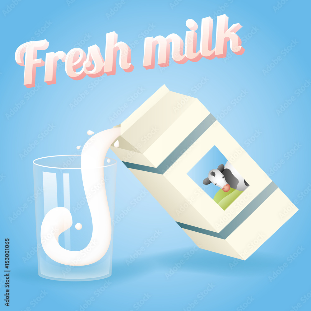 Paper milk package flow in glass drops poster template concept icon ...