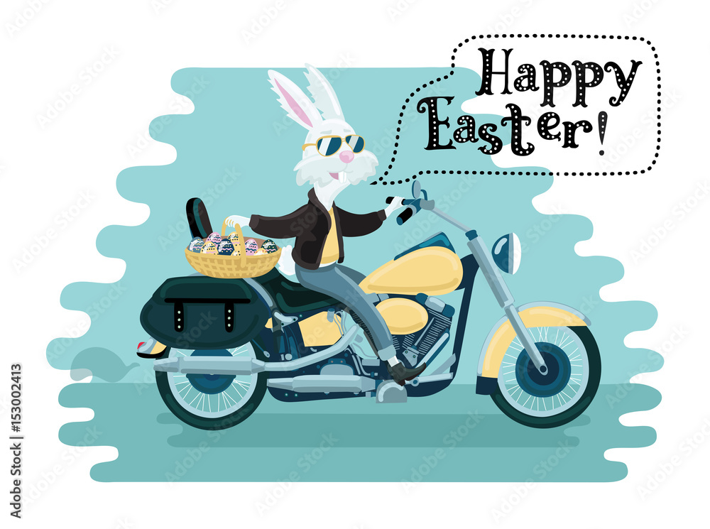 One rabbit mounted on a motorcycle background in cartoon style ...
