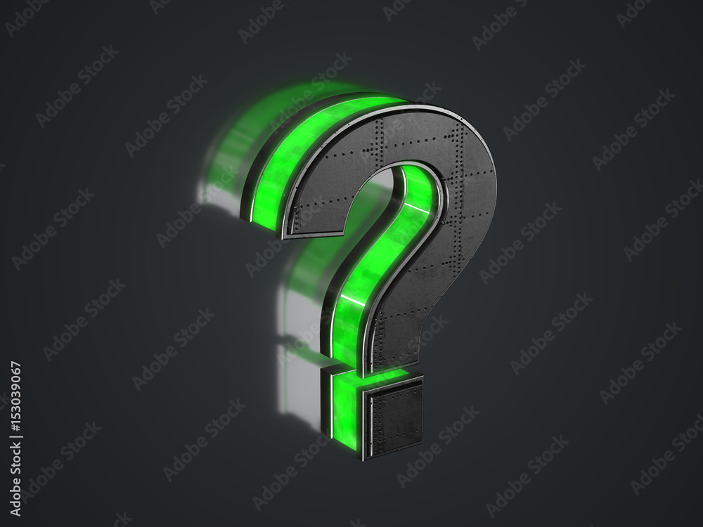 Futuristic question mark symbol black metallic extruded sign with green ...