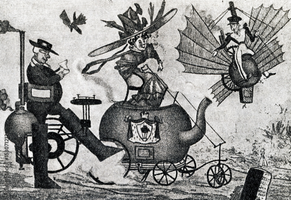 Caricature, mocking the steam cars Stock Illustration | Adobe Stock