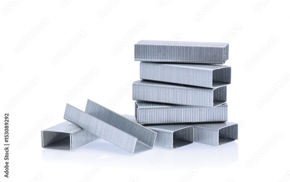 Stack of metal staples isolated on white background. Stock-Foto | Adobe ...