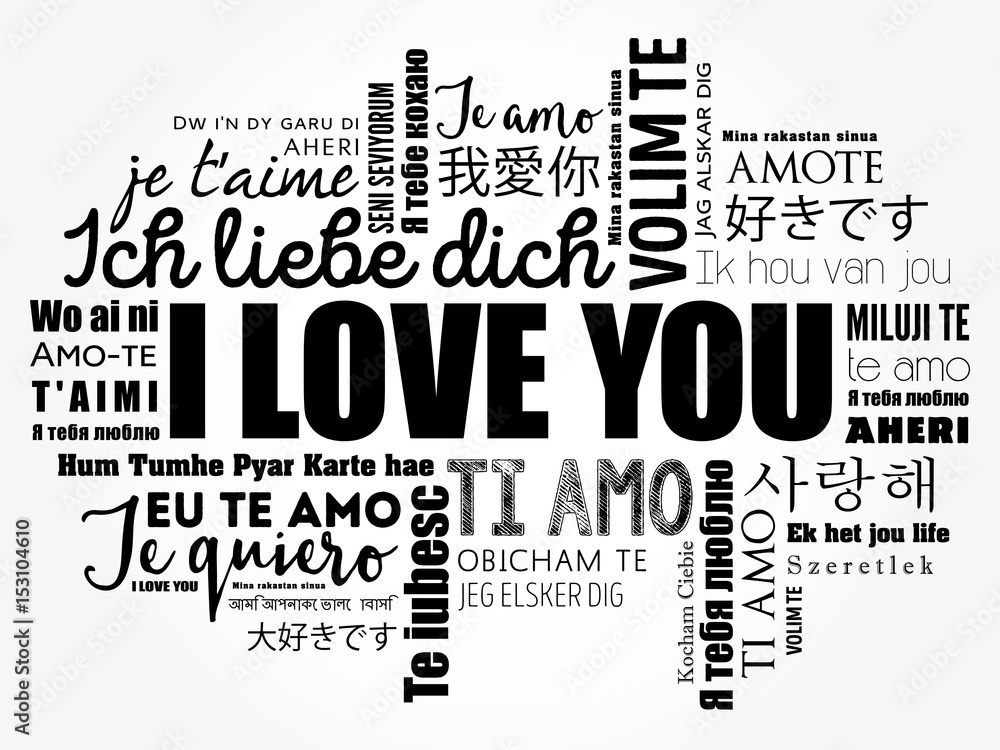 love words "I love you" in all languages of the world, word cloud ...