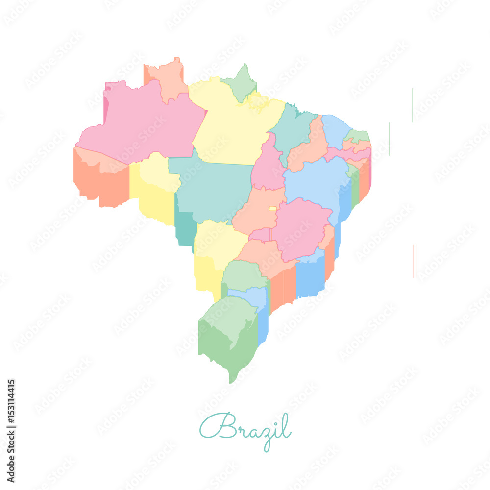 Brazil region map: colorful isometric top view. Detailed map of Brazil ...