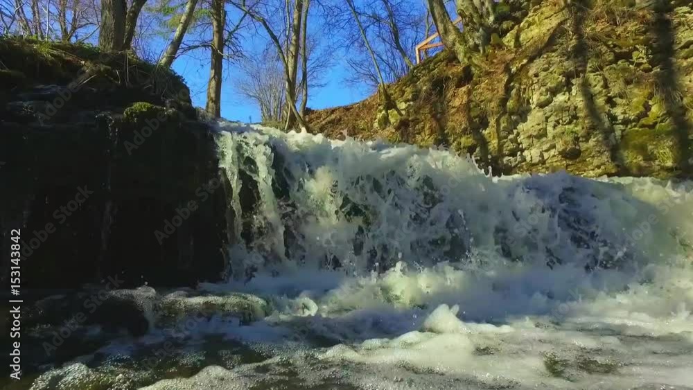 Waterfall in mountains. Slow motion footage. Spring nature landscape ...