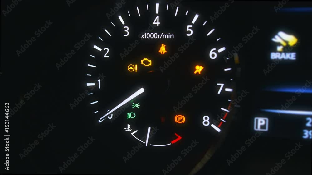 Dashboard of a car with engine sound. Close up of a dashboard of a car ...