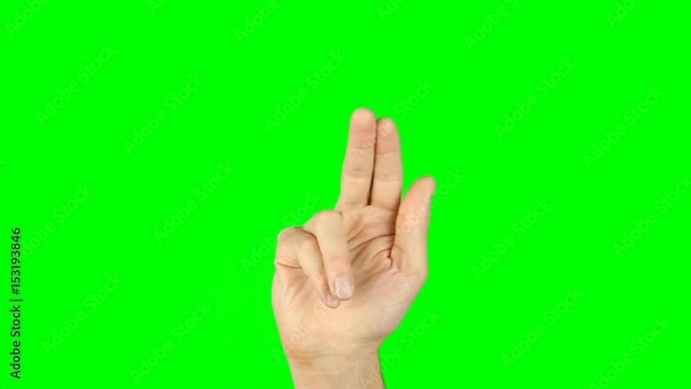 Slide rotate pinch zoom finger gestures. Front view hand on green ...