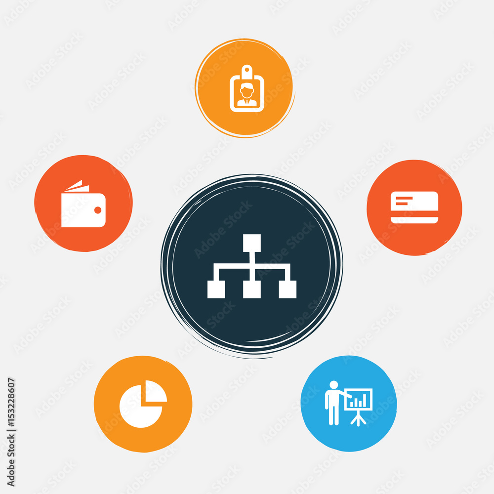 Trade Icons Set. Collection Of Billfold, Hierarchy, Pie Bar And Other ...