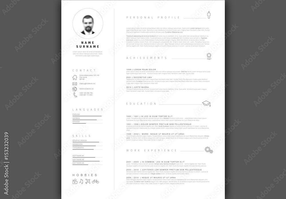 Gray and White Minimalist Resume Layout Stock Template | Adobe Stock