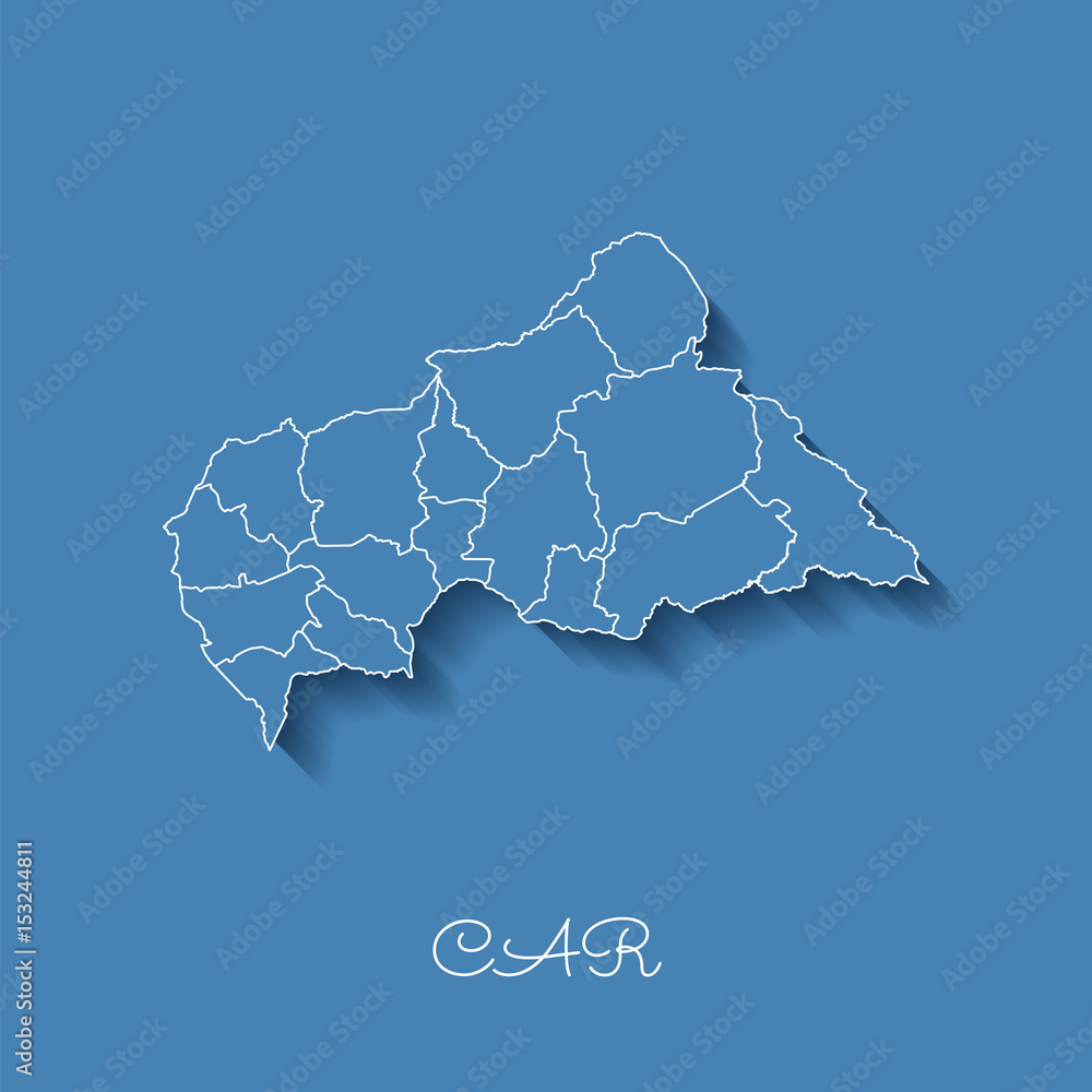 CAR region map: blue with white outline and shadow on blue background ...