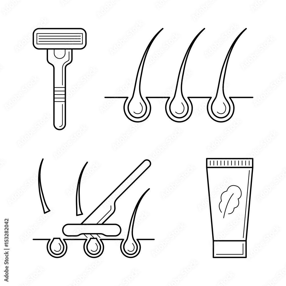 Vector icons set of tools for shaving procedure. Cosmetic depilation ...