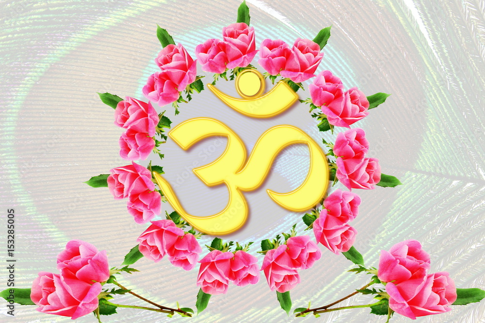 om religious symbols and meditating peace healing related background ...