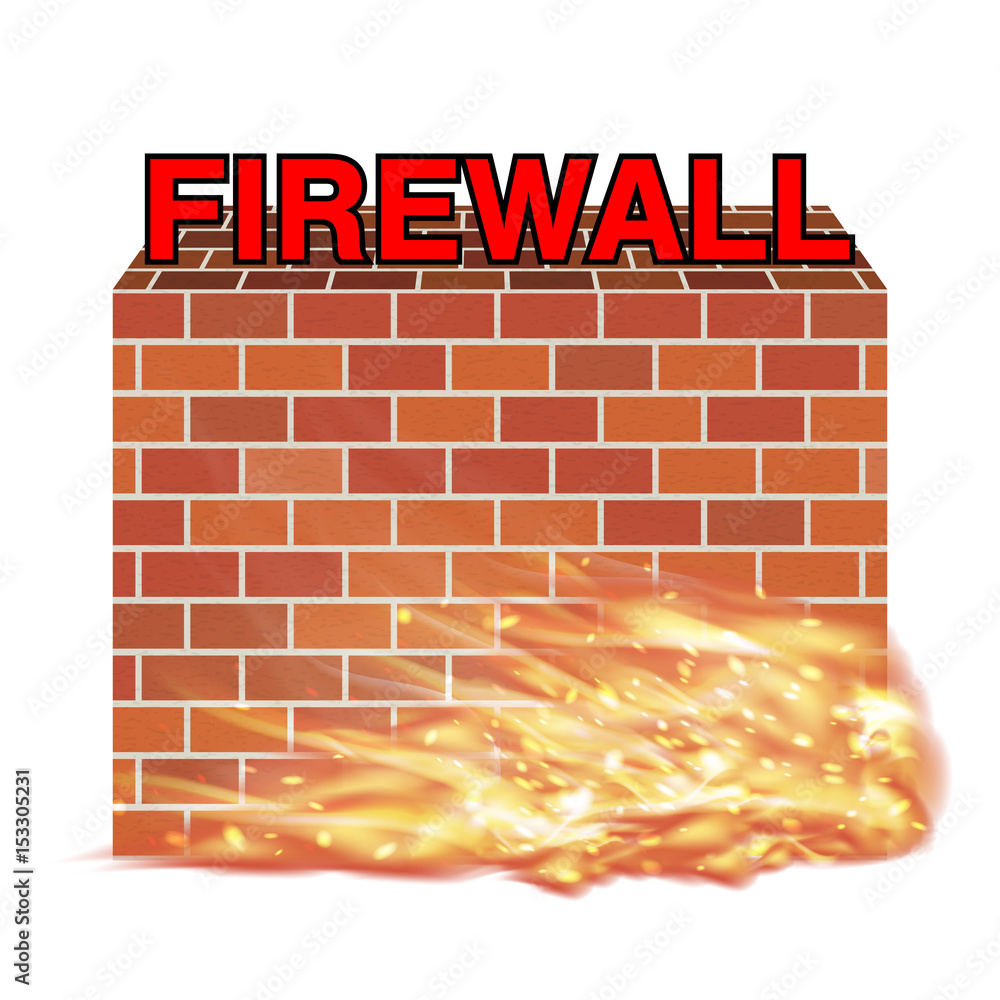 firewall with brick wall and real fire Stock Vector | Adobe Stock
