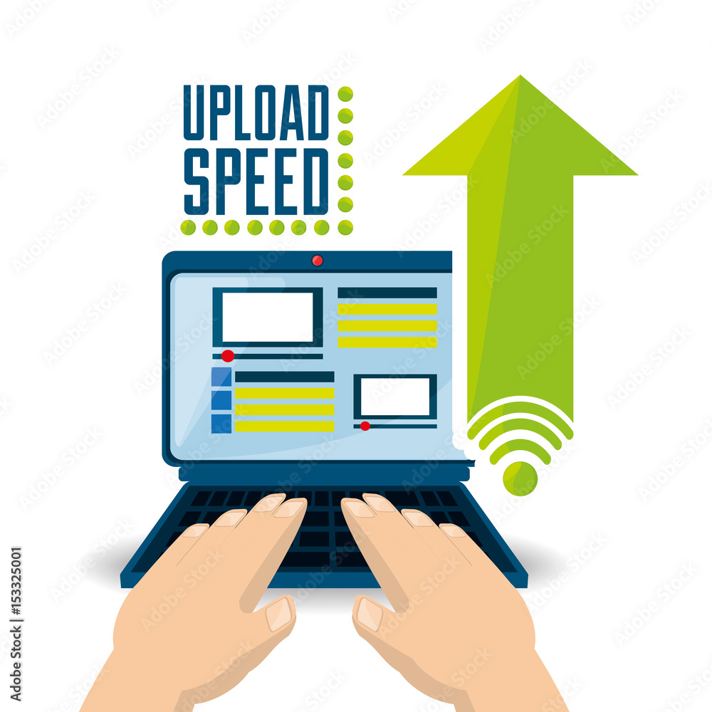 man using the computer and upload files, vector illustration Stock ...