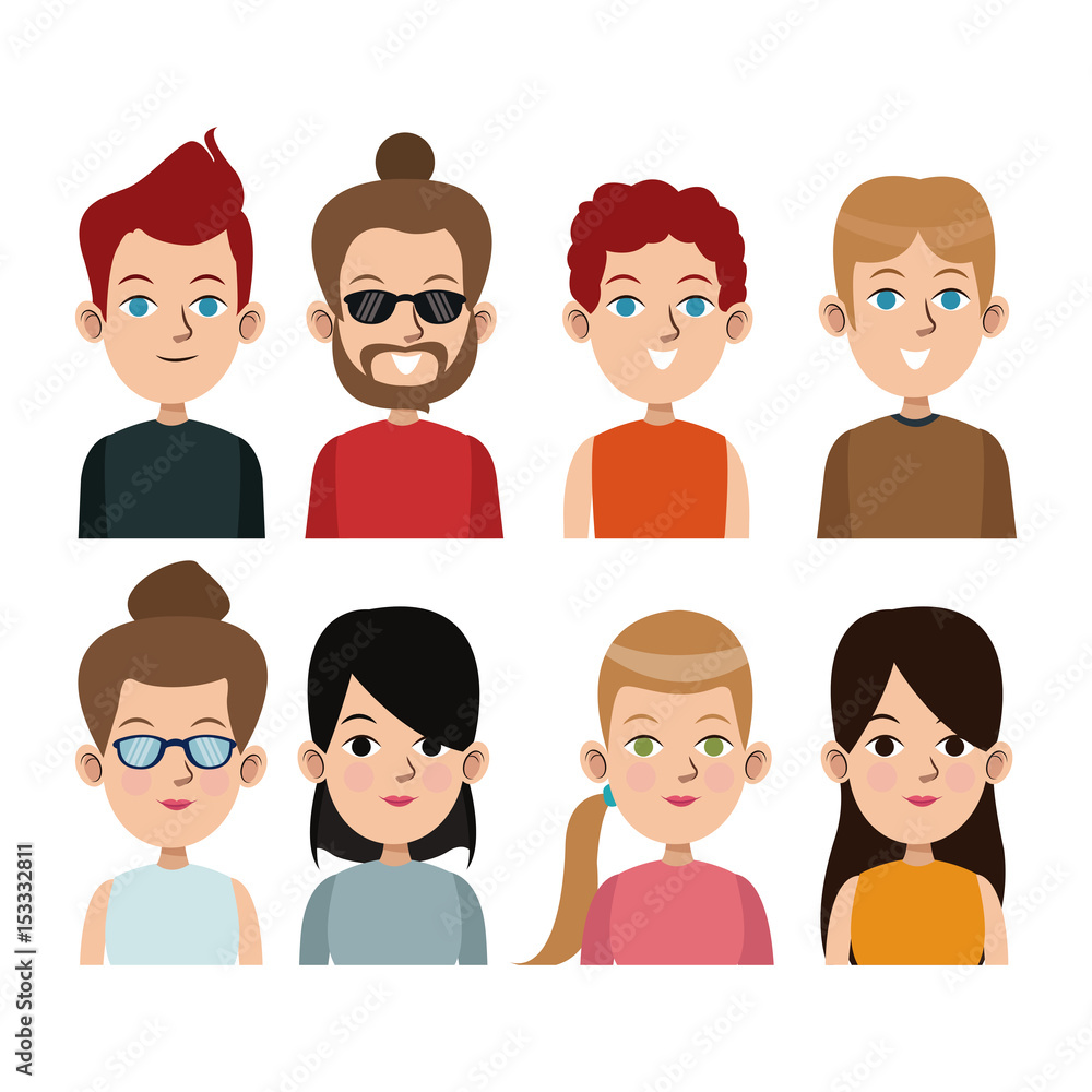 cartoon young people community portrait differents vector illustration ...