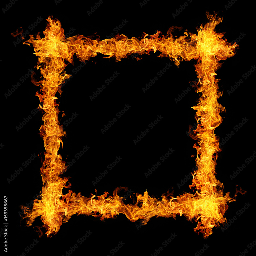 Fire flames frame on black background Stock Photo | Adobe Stock