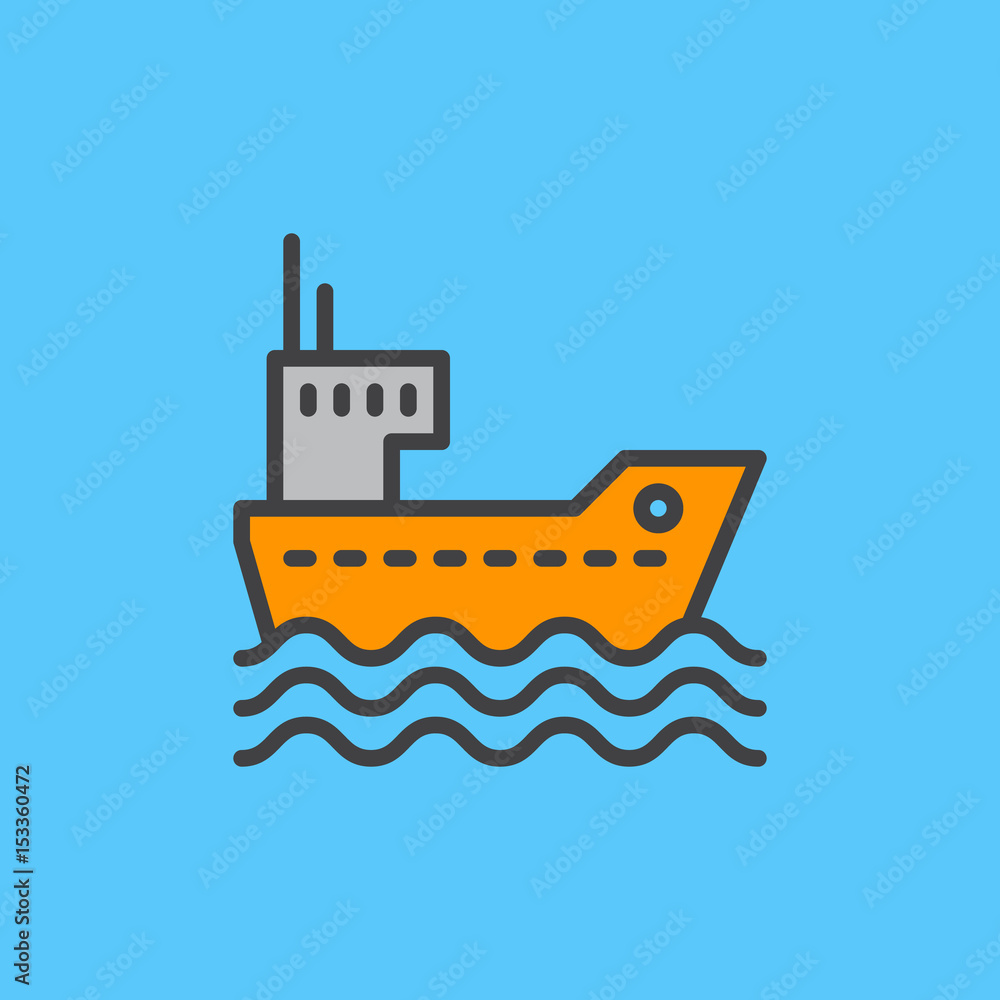 Cargo ship filled outline icon, line vector sign, flat colorful ...