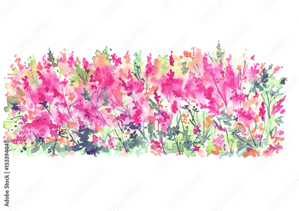 Watercolor blooming autumn bush. Texture with picturesque spots ...