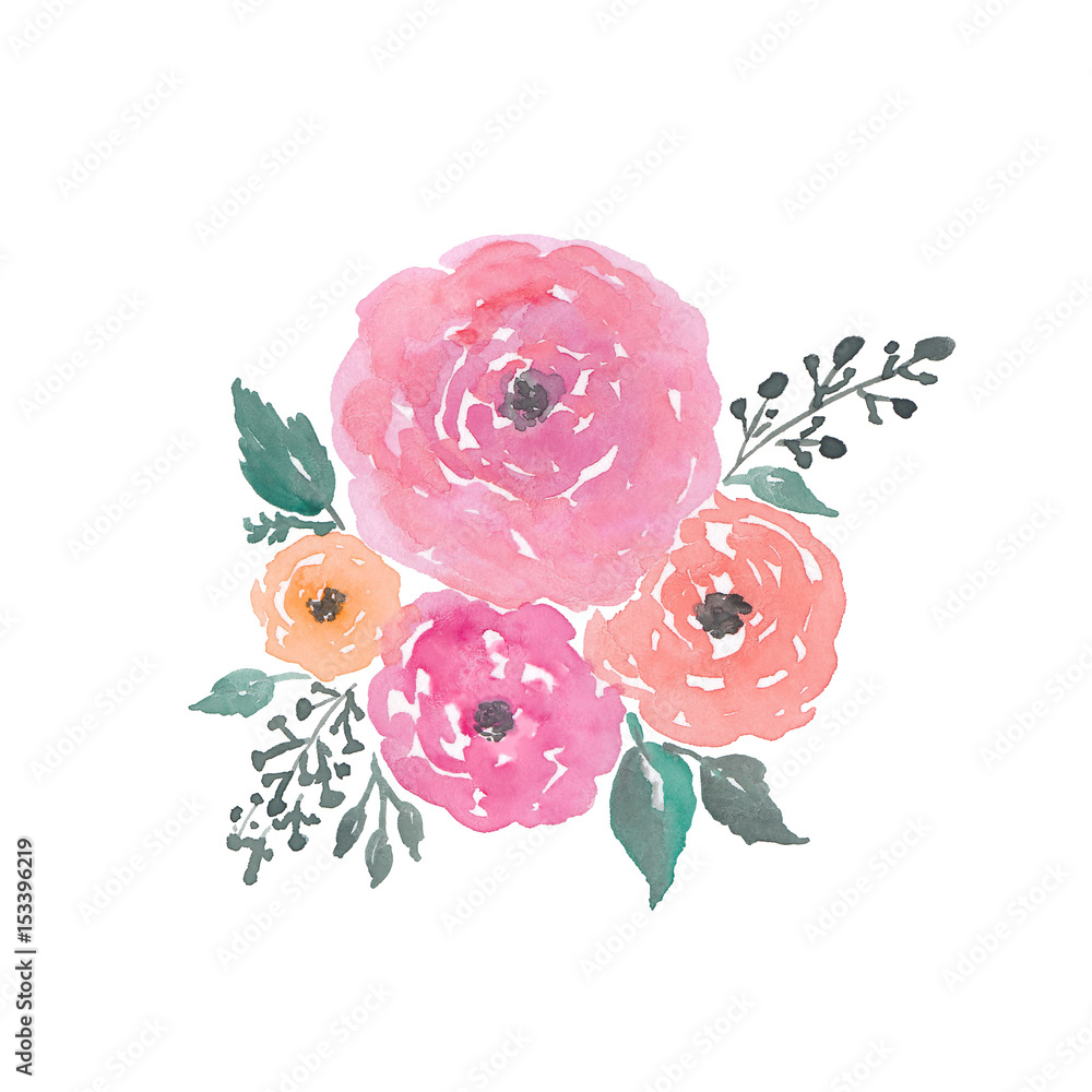 Handpainted watercolor flowers clipart. Watercolor roses and blossoms ...