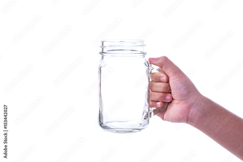 woman hand holding mason jar isolated on white Stock Photo | Adobe Stock
