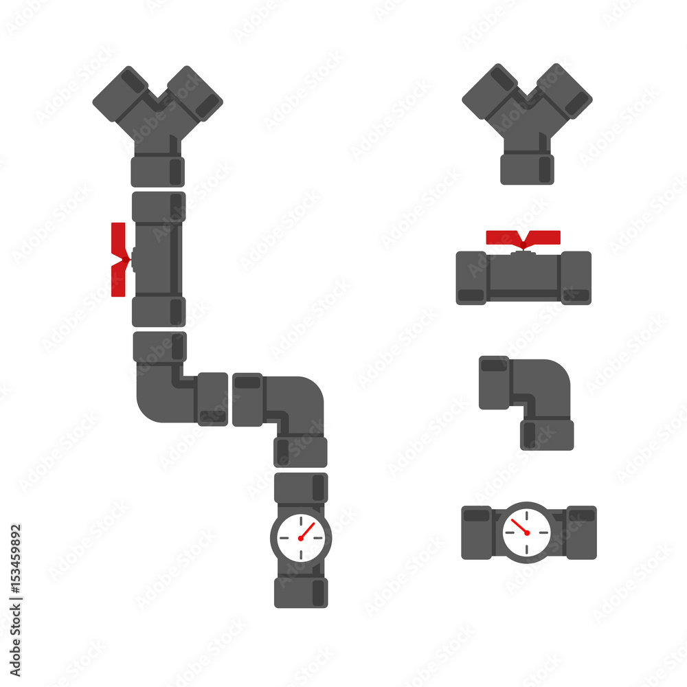 Water supply system with pipe connectors set. Stock Vector | Adobe Stock