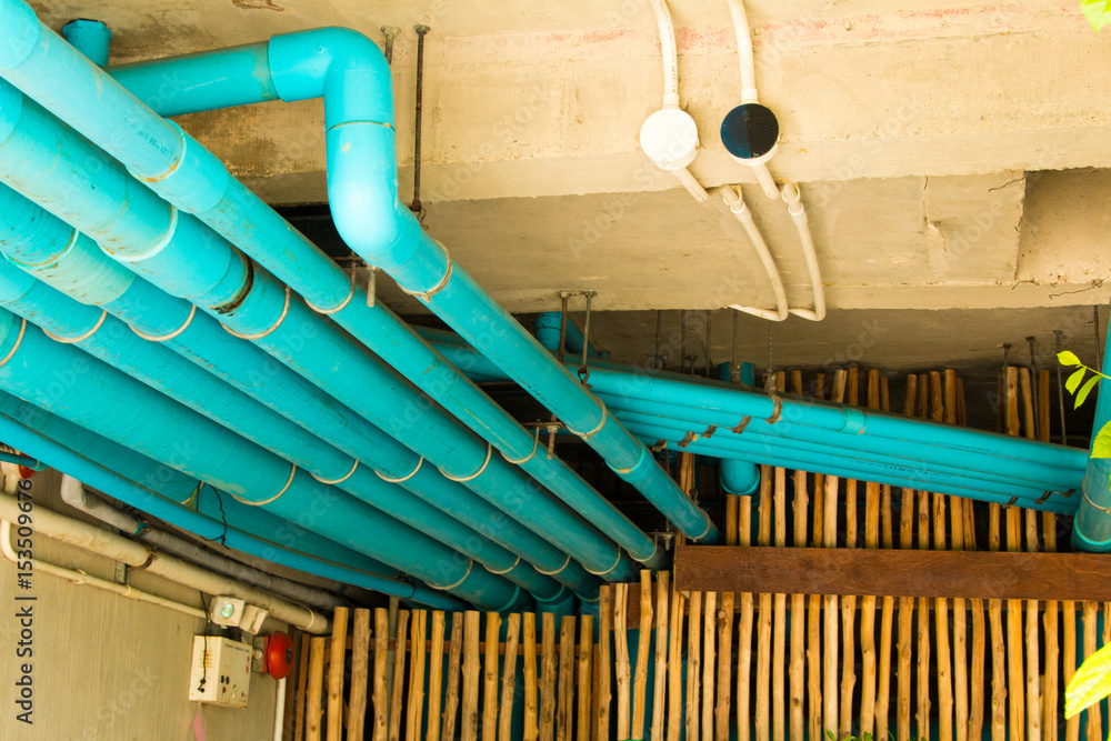 Water pipe system. Construction work.Installation of water pipes in the ...